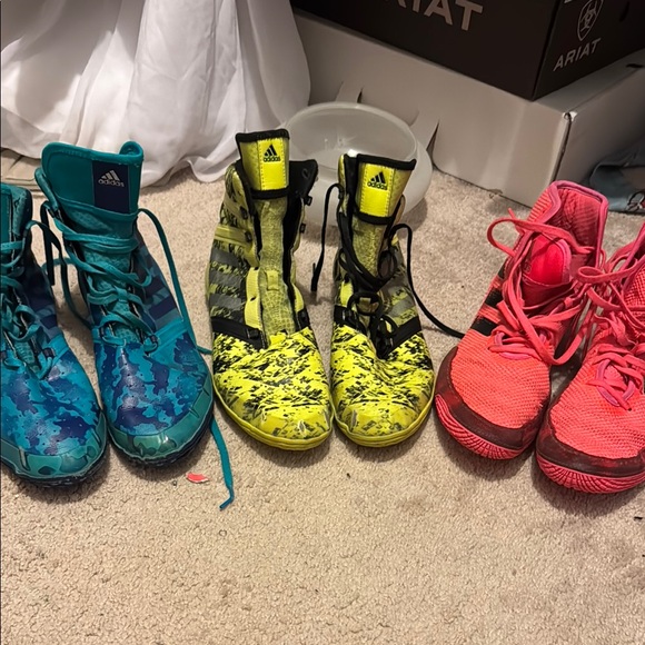 adidas | Shoes | Adidas Athletic Blue Yellow Hightops Wrestling Shoe ...